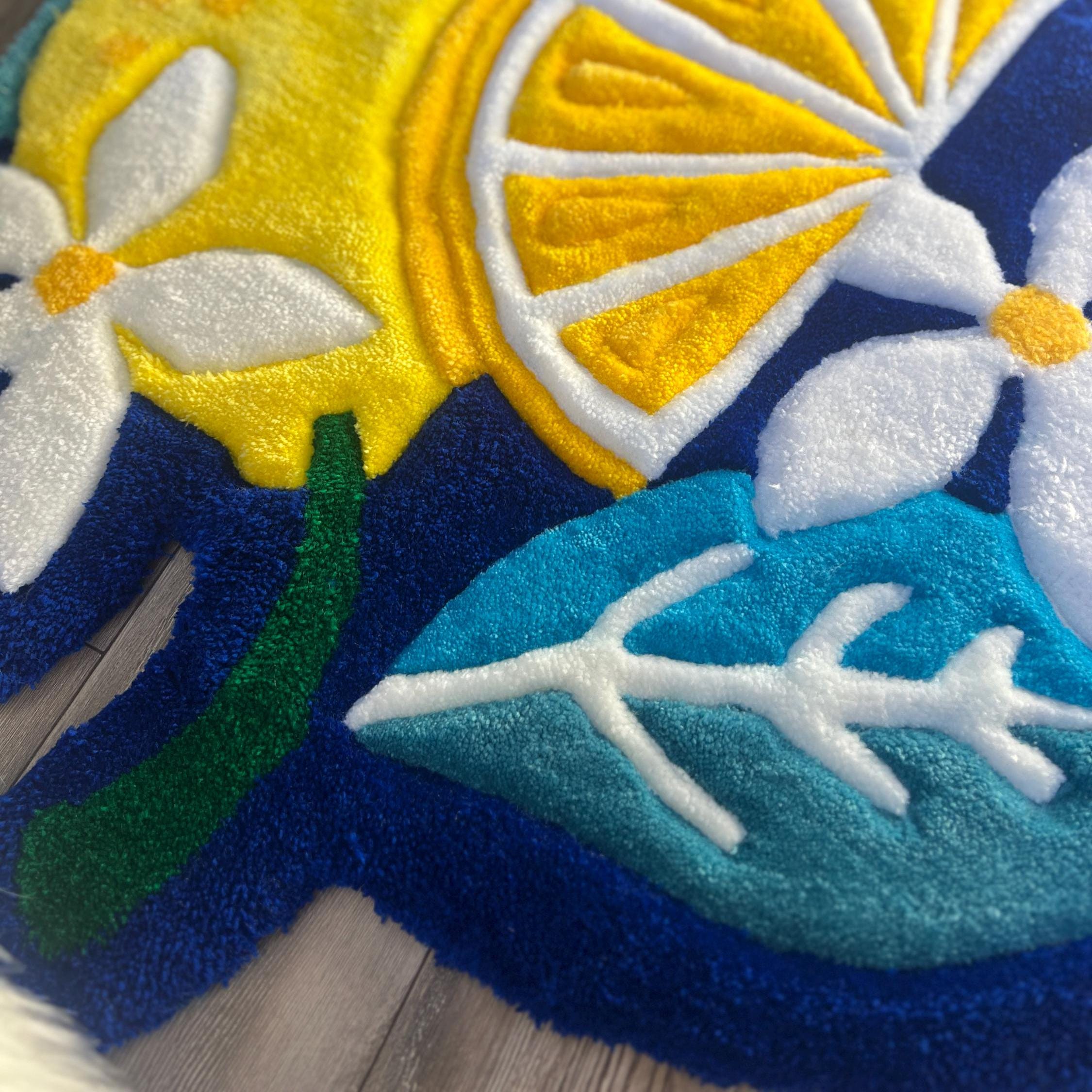 Lemon Tuft Rug, Handmade Tuft Rug, Fruit Rug, Personalized Tuft Rug, Cute Accent Hand Made Rug ...