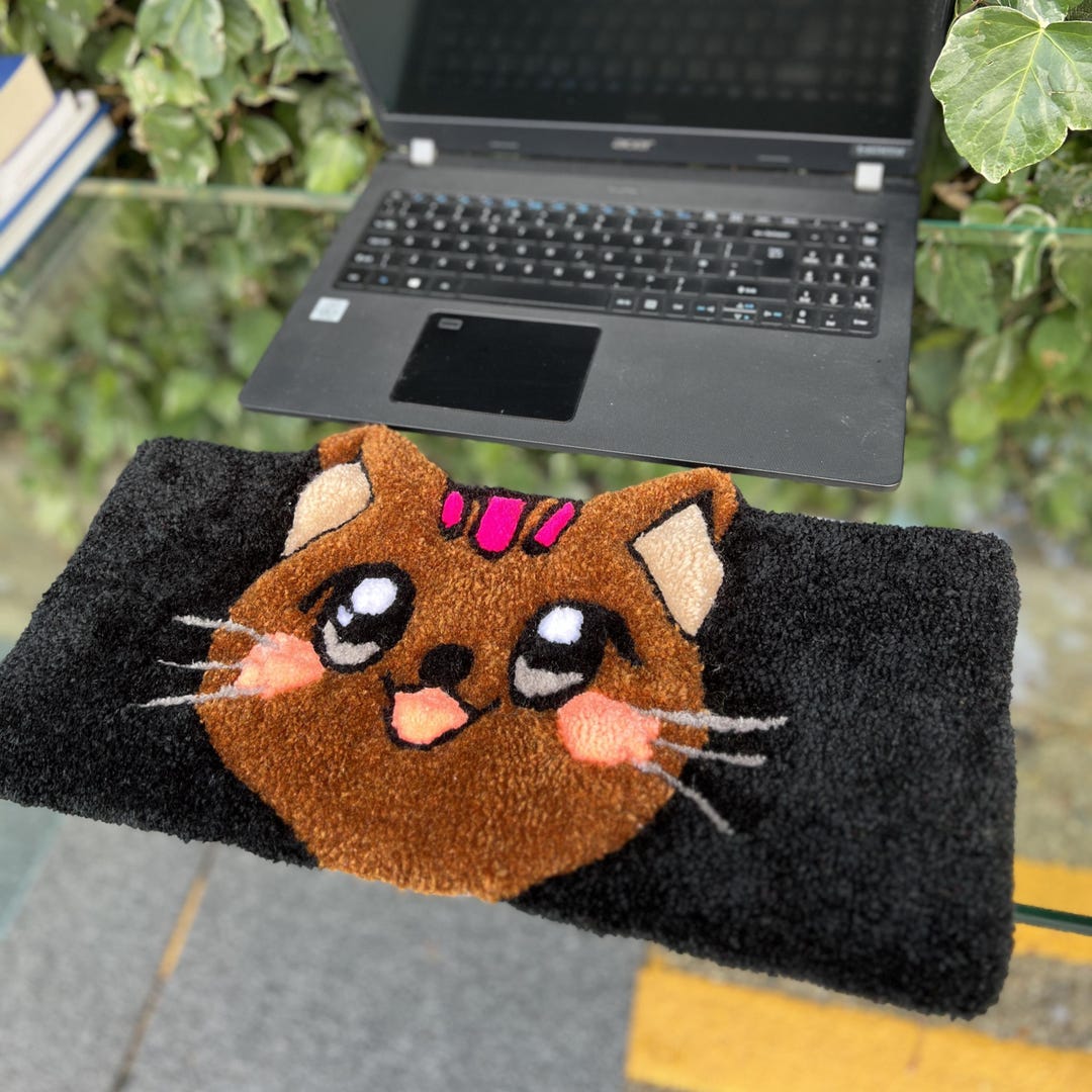 Cute Keyboard Rug, Tufted Kitten Desk Mat, Keyboard Mat, Punch Needle ...