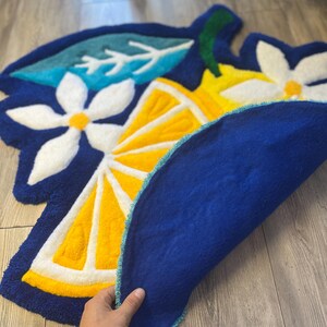 Lemon Tuft Rug, Handmade Tuft Rug, Fruit Rug, Personalized Tuft Rug, Cute Accent Hand Made Rug ...
