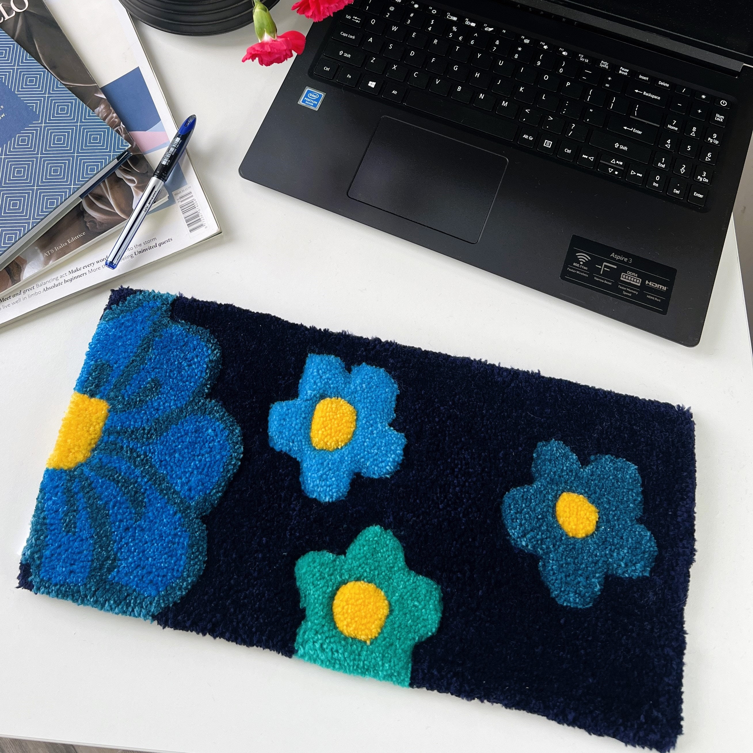 Handmade Keyboard Rug, Tufted Floral Desk Decor, Keyboard Accessories ...