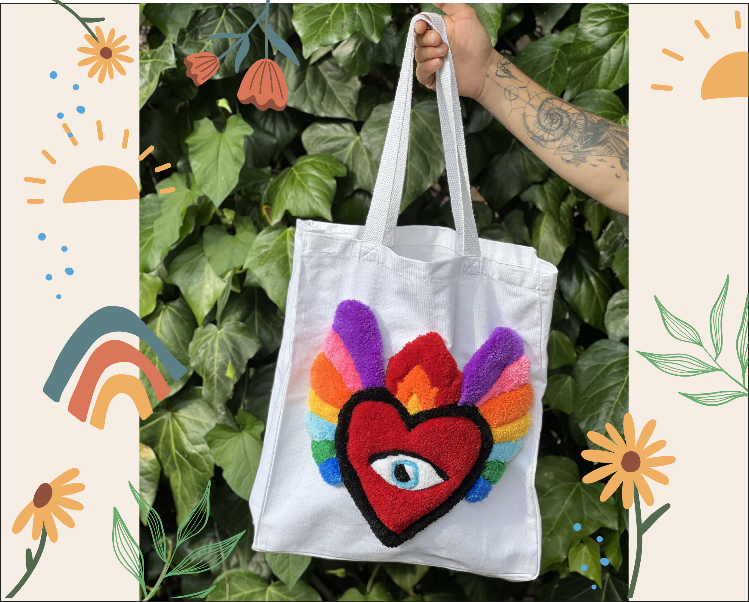 Pride Punch Needle Tote Bag, Personalized Rainbow Bag, Evil Eye Tufting ...