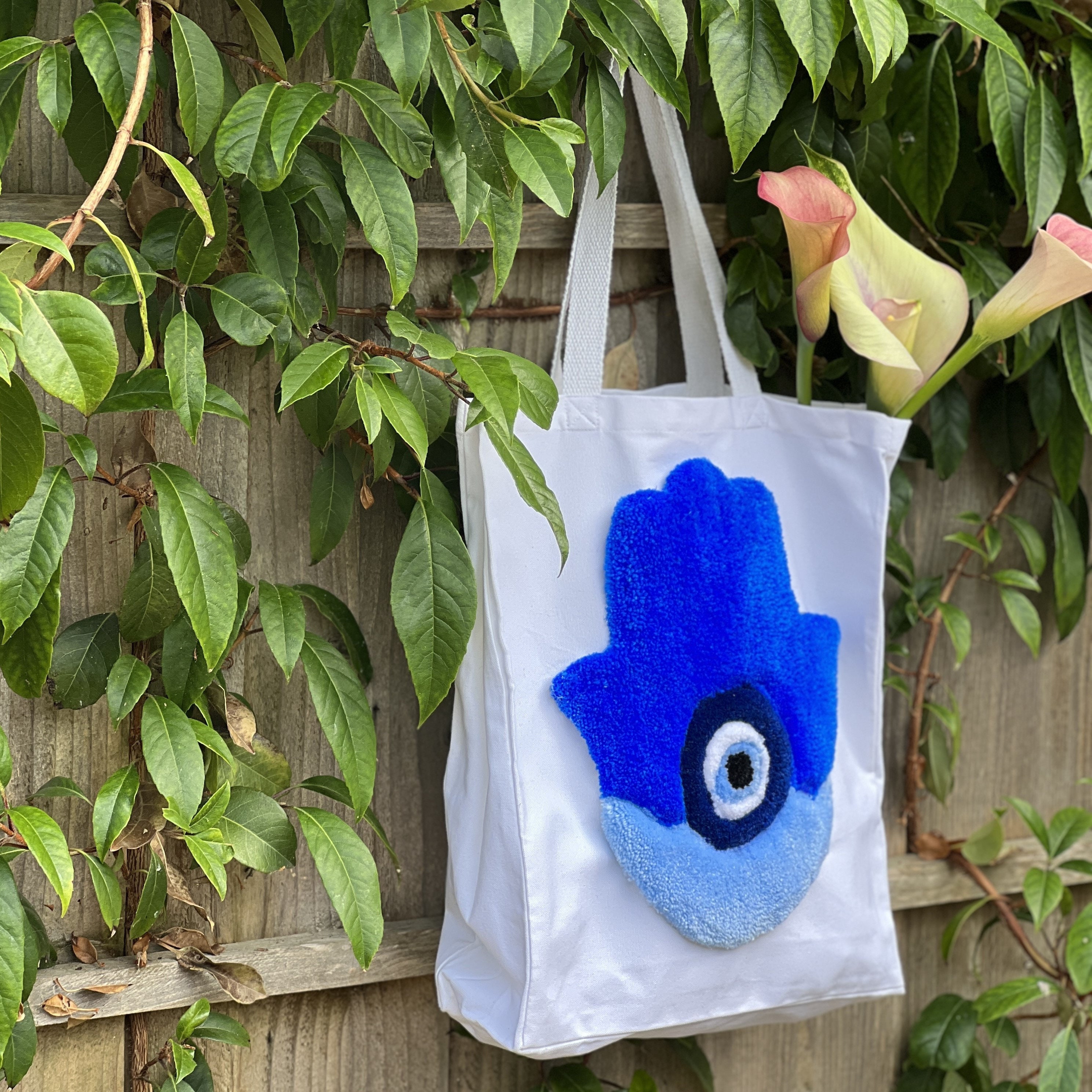 Hamsa Evil Eye Bag, Punch Needle Tote, Tuft Bag, Evil Eye Tuft Tote Bag ...