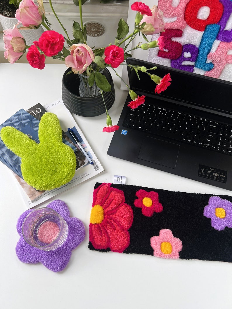 Handmade Keyboard Rug, Tufted Floral Desk Decor, Keyboard Accessories ...