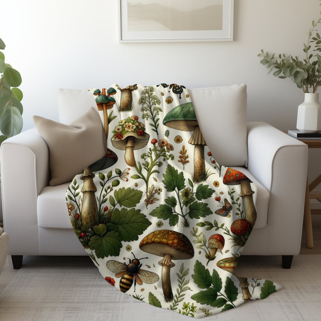 Mushroom Blanket, Cottagecore Mushroom Blanket, Mushroom Gift ...