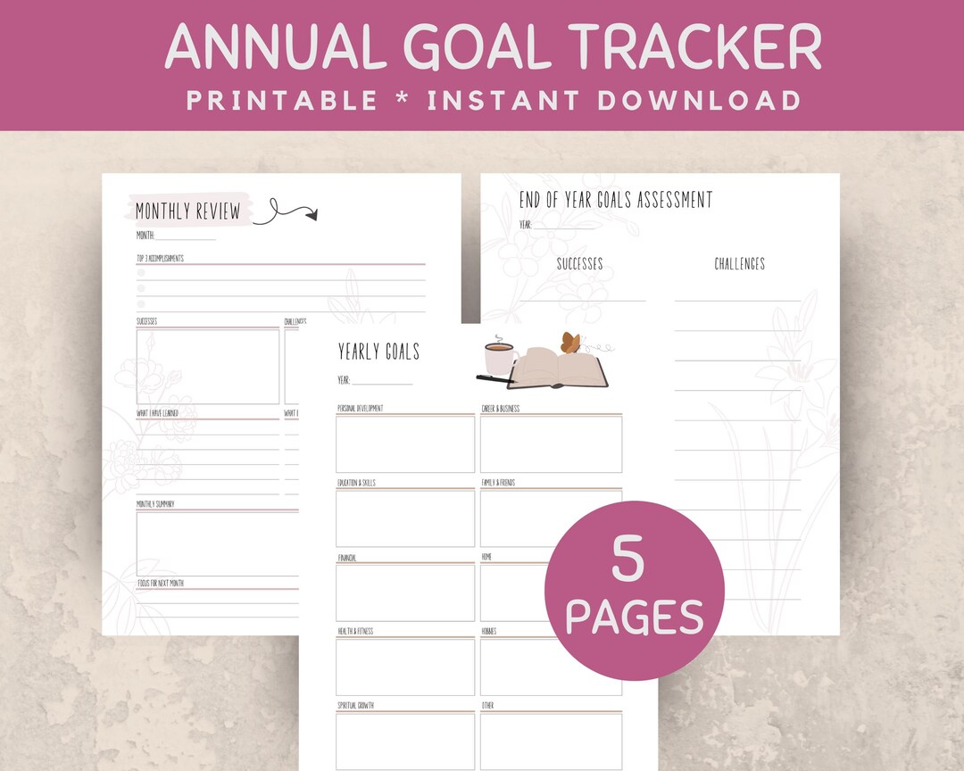Annual Goal Tracker, Annual Goal Planner Goal Setting Planner Page ...