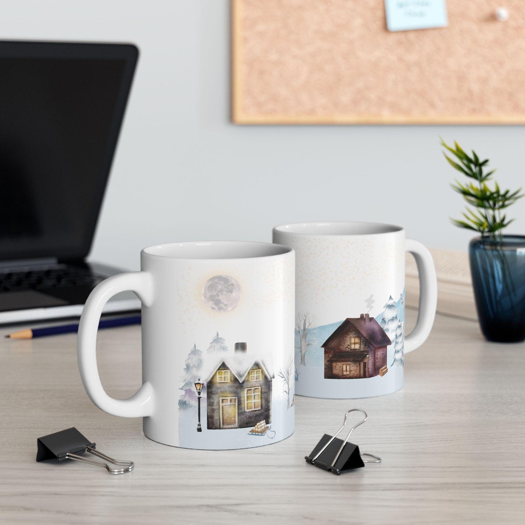 Snowy Winter Mug, Winter Mug, Snowy Scene Coffee Mug, Winter Solstice ...