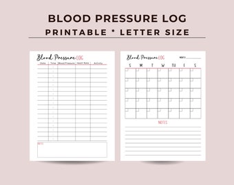 Blood Pressure Log Daily Blood Pressure Tracker Printable Pulse and ...