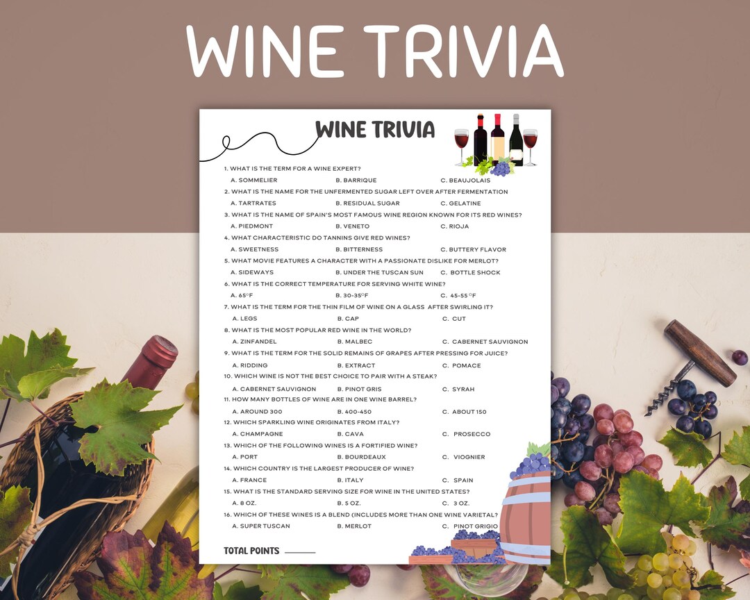 Wine Trivia, Printable Wine Party Game, Icebreaker Game, Door Prize ...