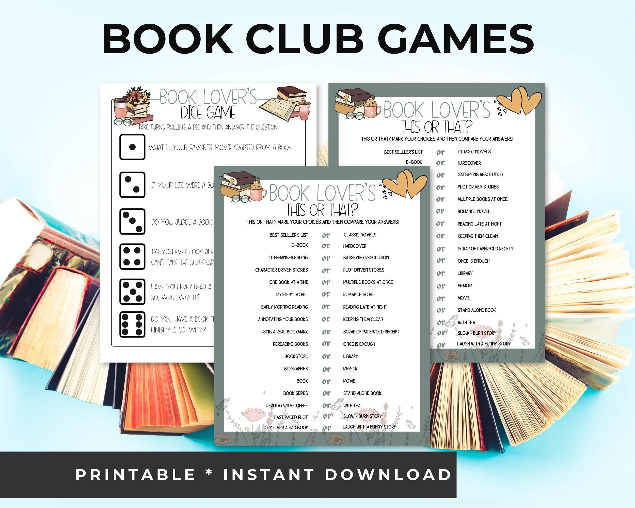 Book Club Games, Book Party Game, Book Club Discussion Prompts, Book ...