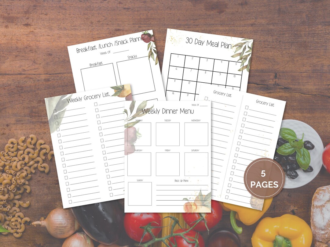 Weekly Meal Plan Sheets, Printable Meal Planning and Grocery Shopping ...