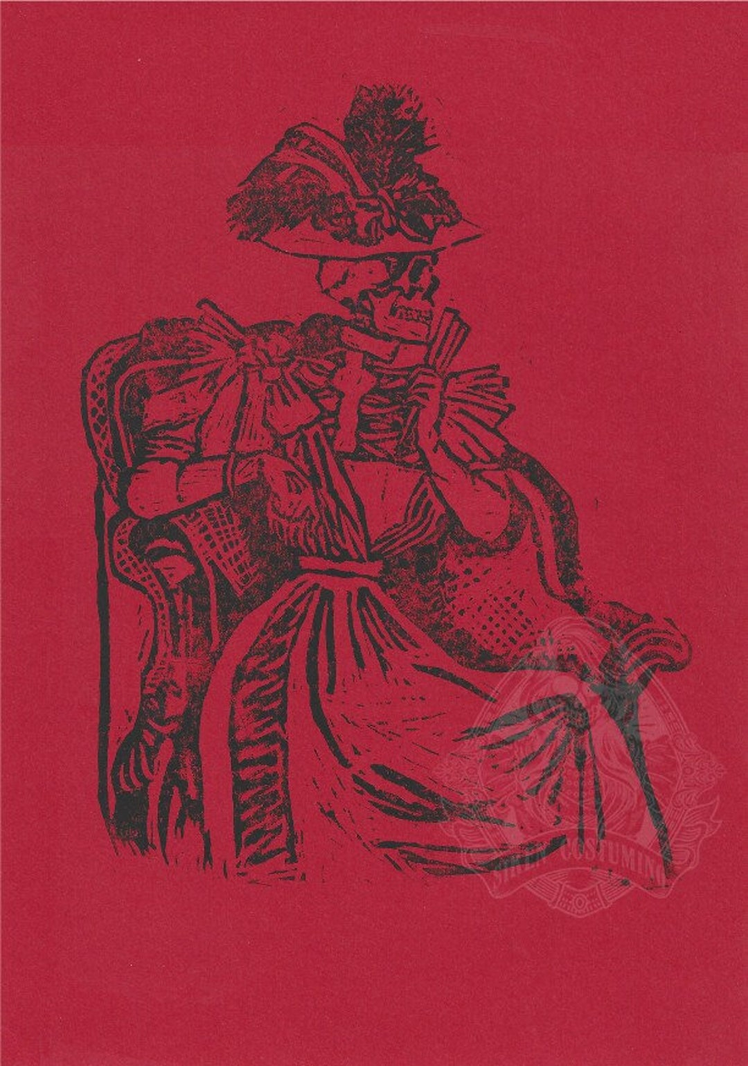 Skeleton Lady Block Print - A4 - Etsy