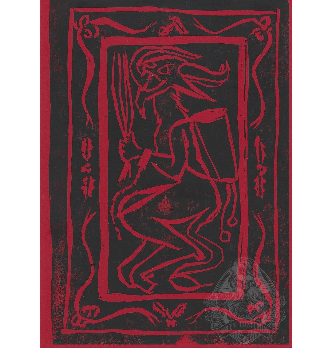 Krampus Christmas Card - Hand Block Printed - Etsy