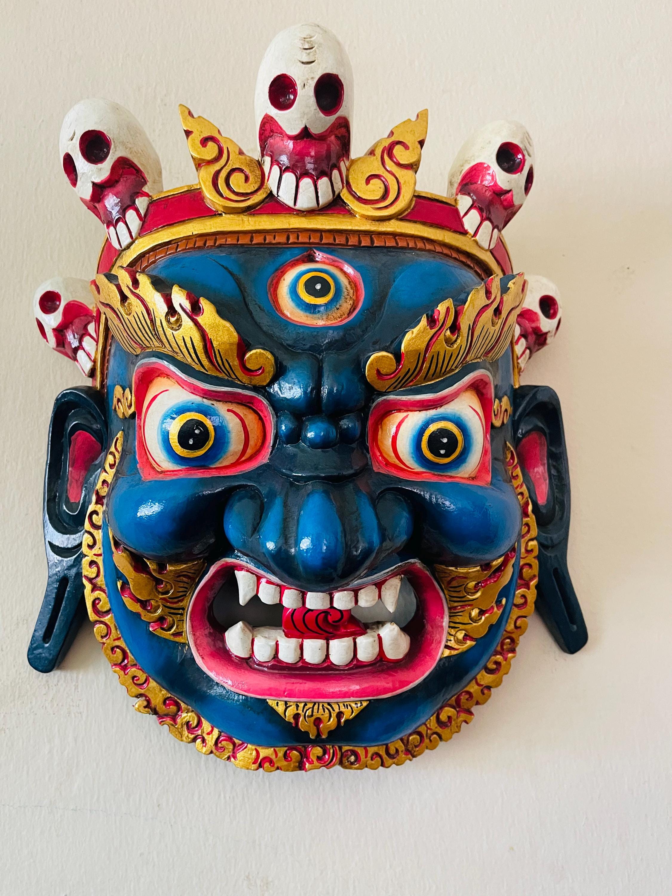 15"/13" Big Mahakala (bhairava) Wooden Mask, Wooden Carved Face Mask ...