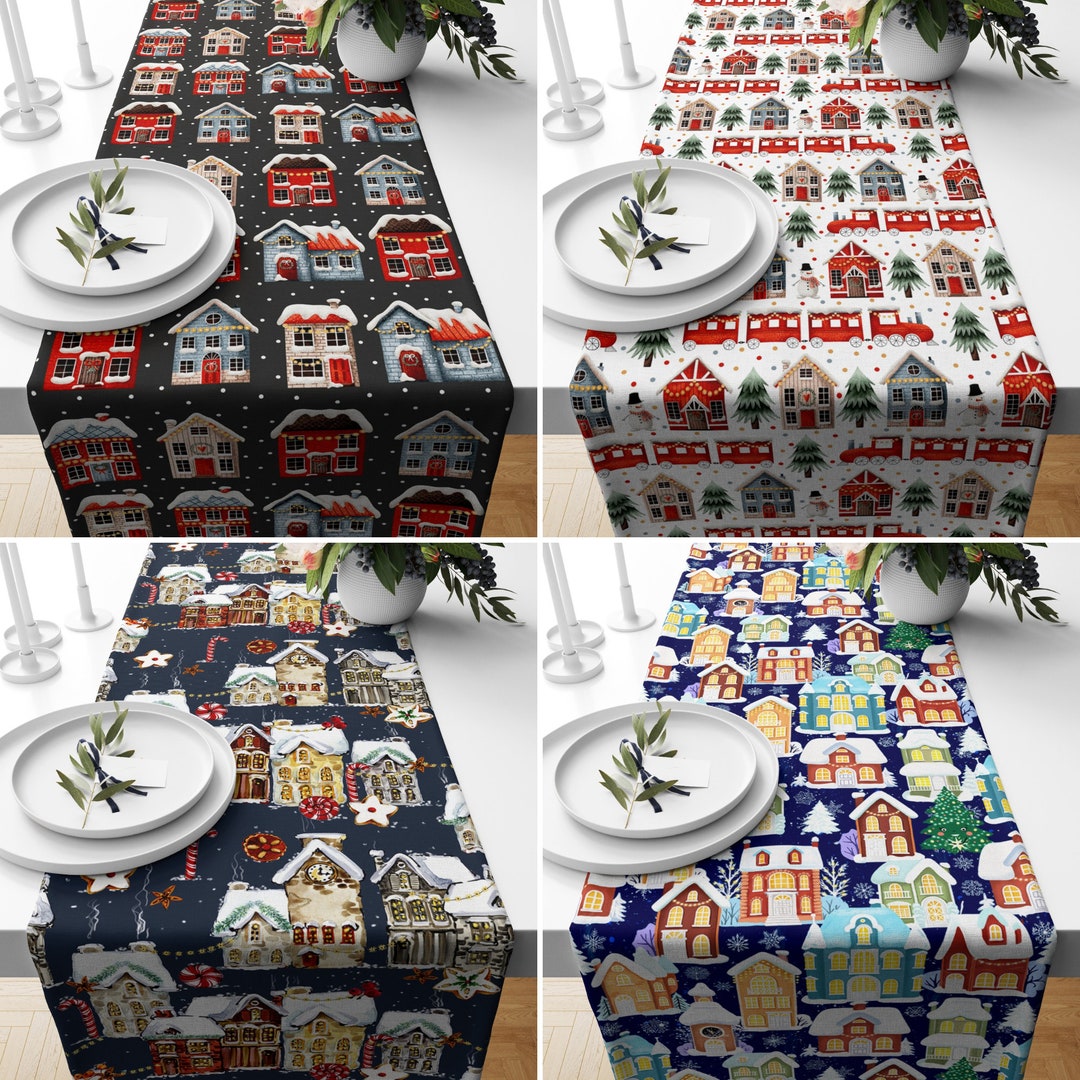 Winter Table Runner, Noel Theme Table Cover, Colorful Homes Tablecloth ...