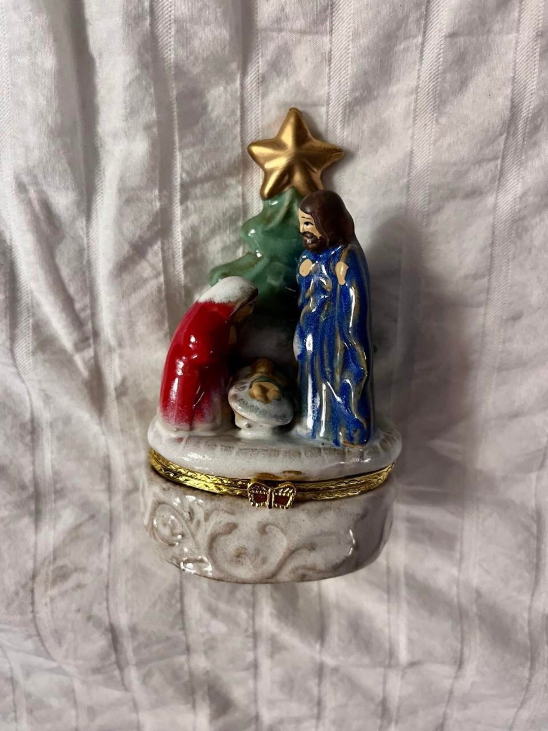 Vintage Cracker Barrel 4.5"h Nativity Trinket Box Jewlery Keepsakes ...