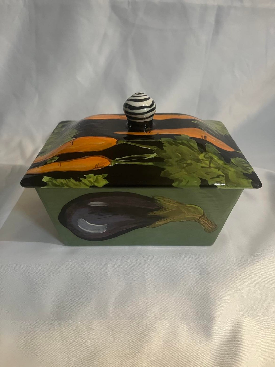 Vintage Droll Designs Dish With Lid Eggplant and Carrots Collectable ...