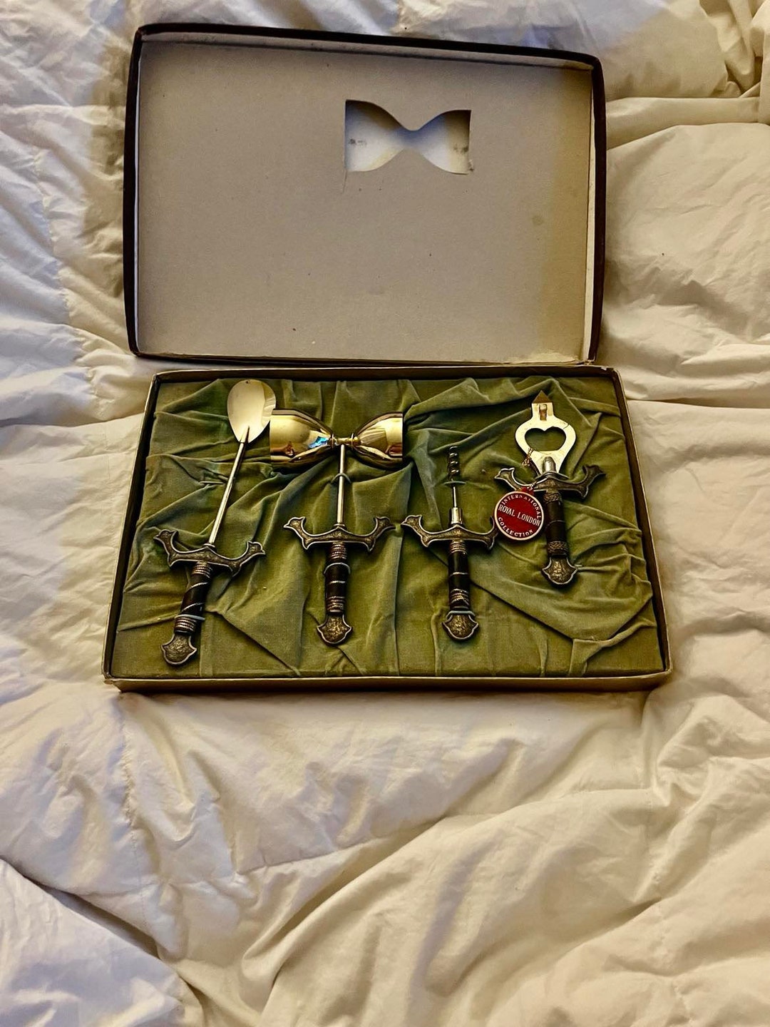 Vintage De Luxe Bar Set - Medieval Knight and Sword Bar Tools / Mixing ...