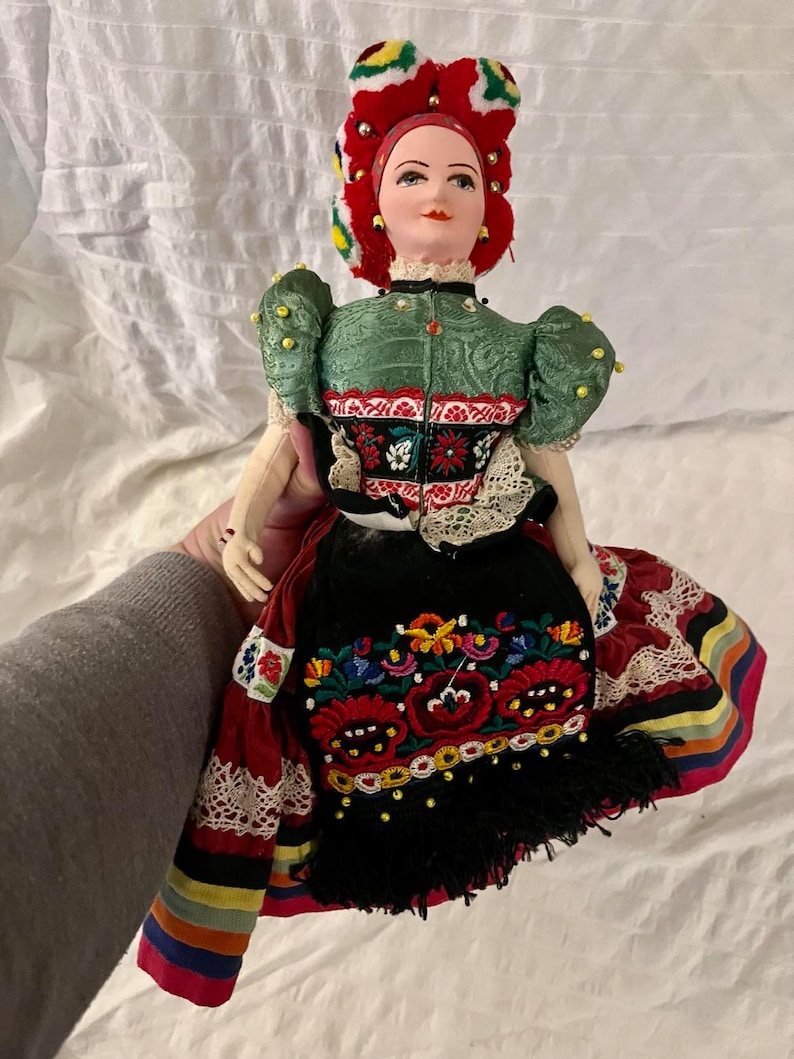 Vintage Handmade Hungarian Matyó Doll, Hand-embroidered Folk Costume ...