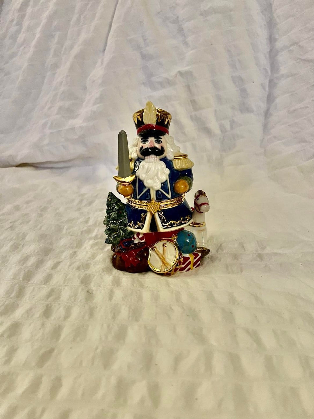 Vintage Christmas Box , Glazed Porcelain Toy Soldier Design Trinket ...