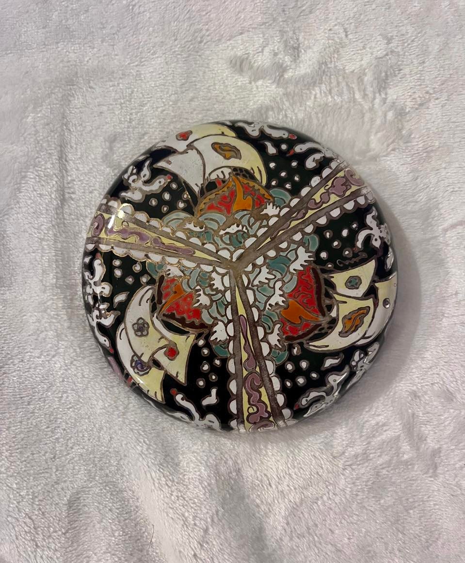 Rare ROYO Style Signed Carlos Bohemian Enameled Art Glass Trinket Dish ...