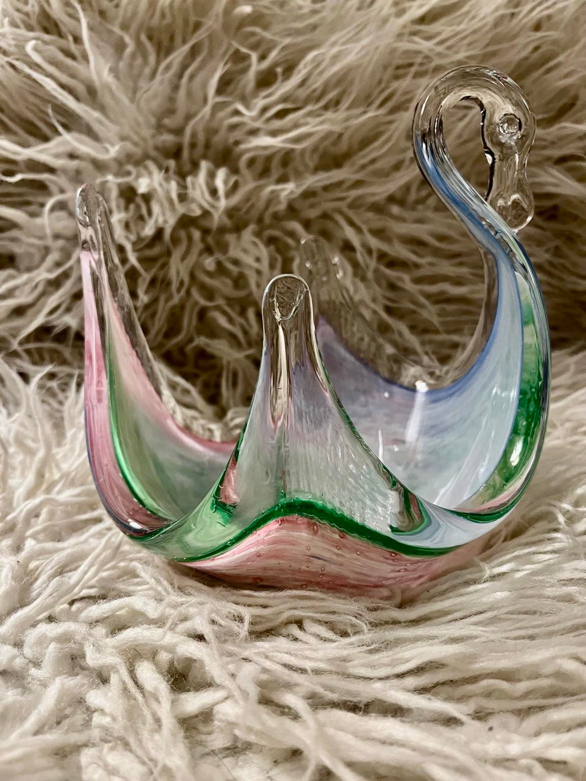Vintage Murano Glass Swan Bowl Art Glass Colorful Glass Multicolored ...