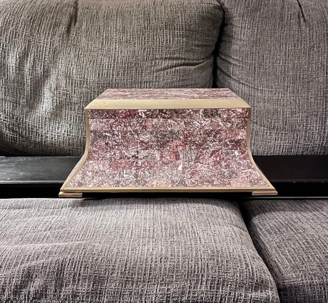 Hollywood Regency Maitland Smith Large Rose Tessellated Stone and Brass ...