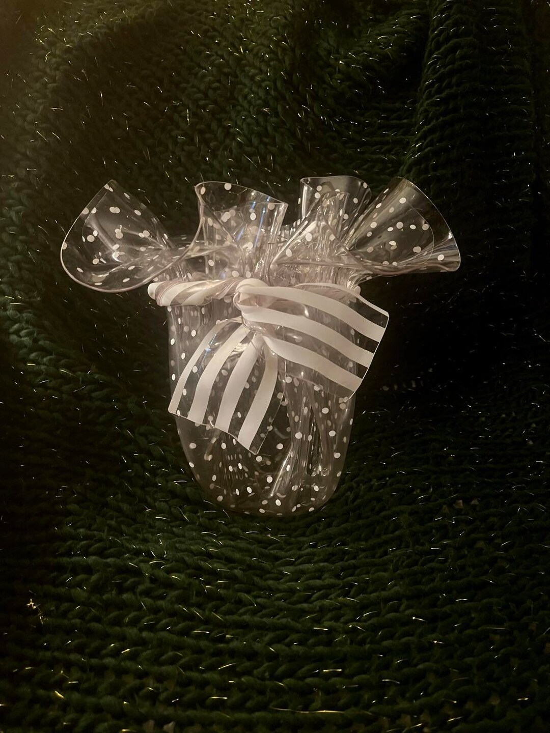 Freeform Acrylic Vase C.T. Designs Charlevoix MI Clear With Gold Polka ...