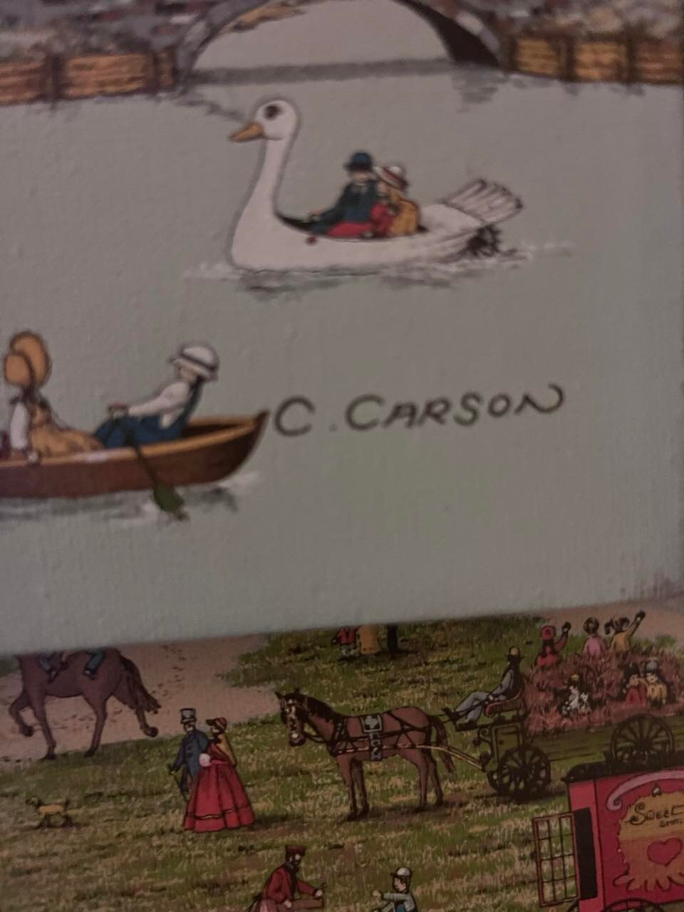 Artist C. Carson Painting Hot Air Balloons Set of Two Paintings Folk ...