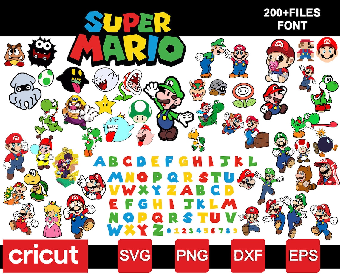 Super Mario SVG, Mario Svg Files for Cricut, Mario Font SVG, Mario PNG ...