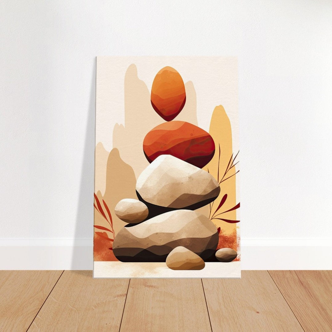 Stacked Stones Wall Art Mid Century Modern Decor Nature Inspired Retro ...
