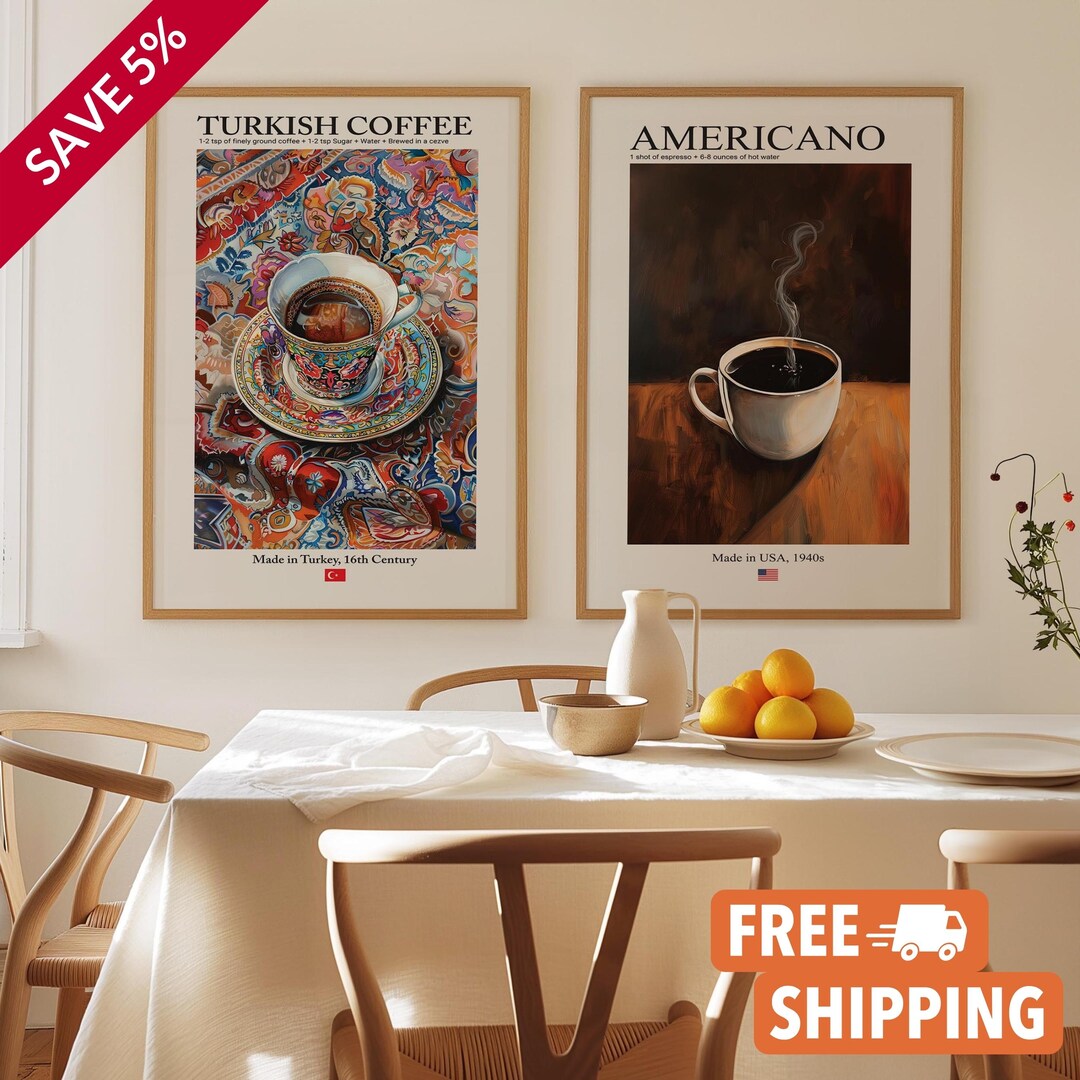 2 Pack Vintage Vintage Coffee Poster Wall Art Print With Recipe ...