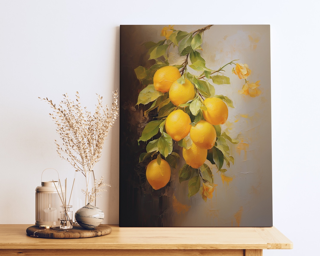 Lienzo de limones vibrantes, impresión artística para pared, decoración ...
