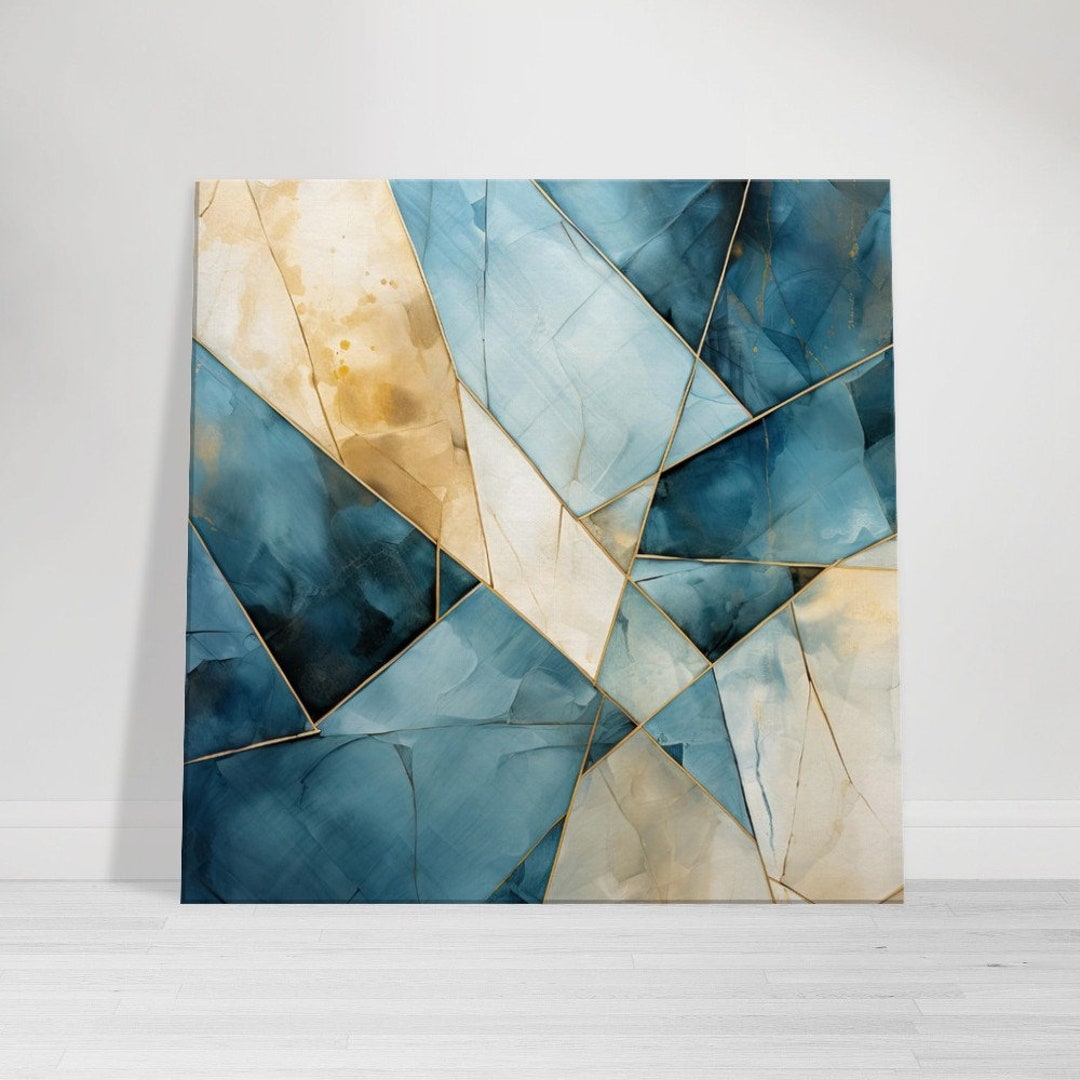 Abstract Blue Square Canvas Modern Wall Art Contemporary Blue Decor for ...