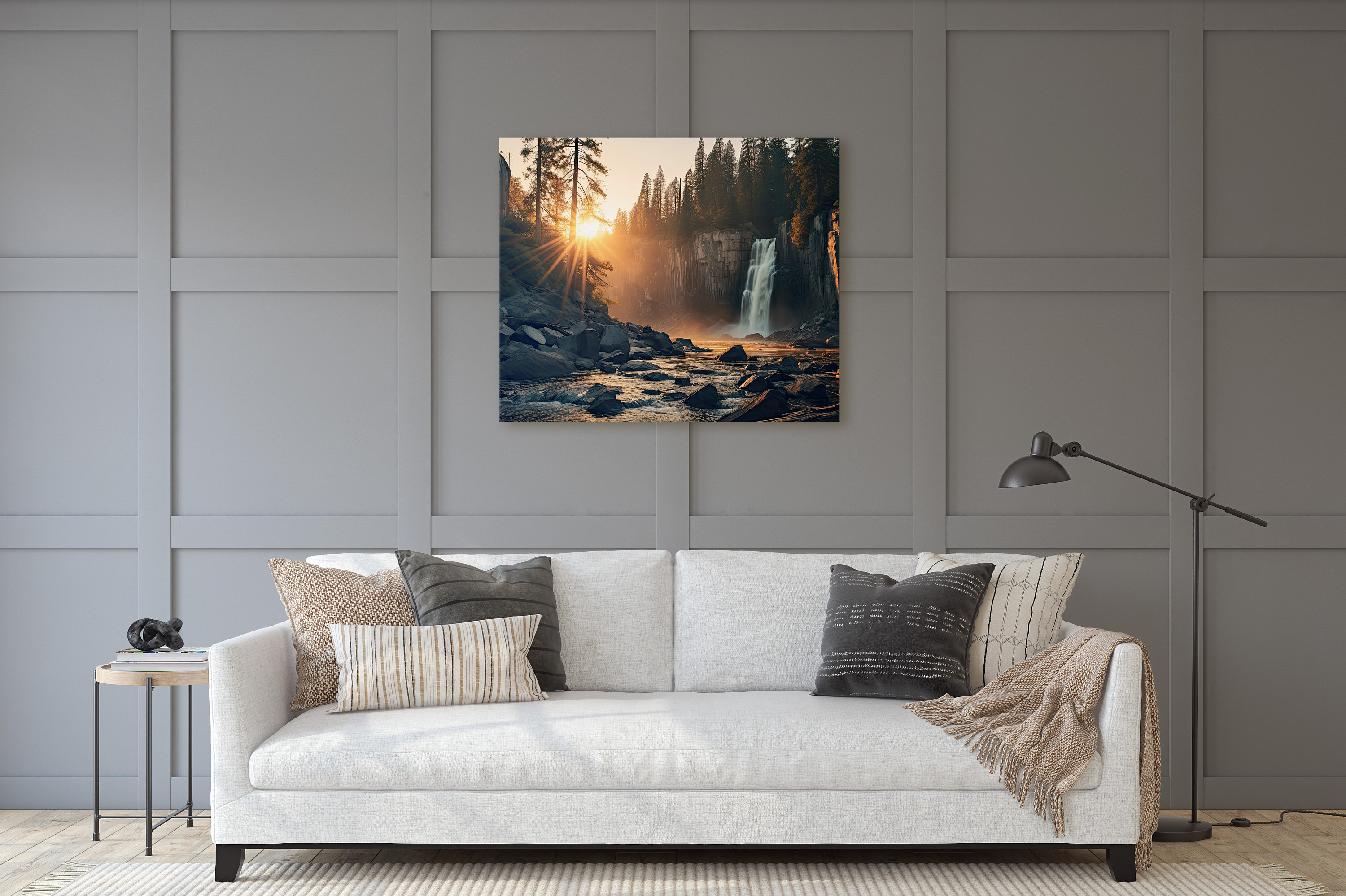 River Waterfall Sunset Landscape Canvas Forest Waterfall Art Artful ...