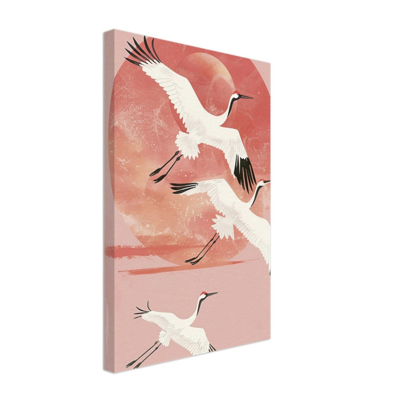 Japanese Cranes Pink Wall Art Cranes Canvas, Pink Japanese Print Decor ...