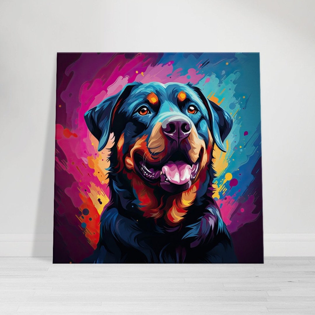 Energetic Rottweiler Dog Portrait Pop Art Canvas, Contemporary Dog Wall ...