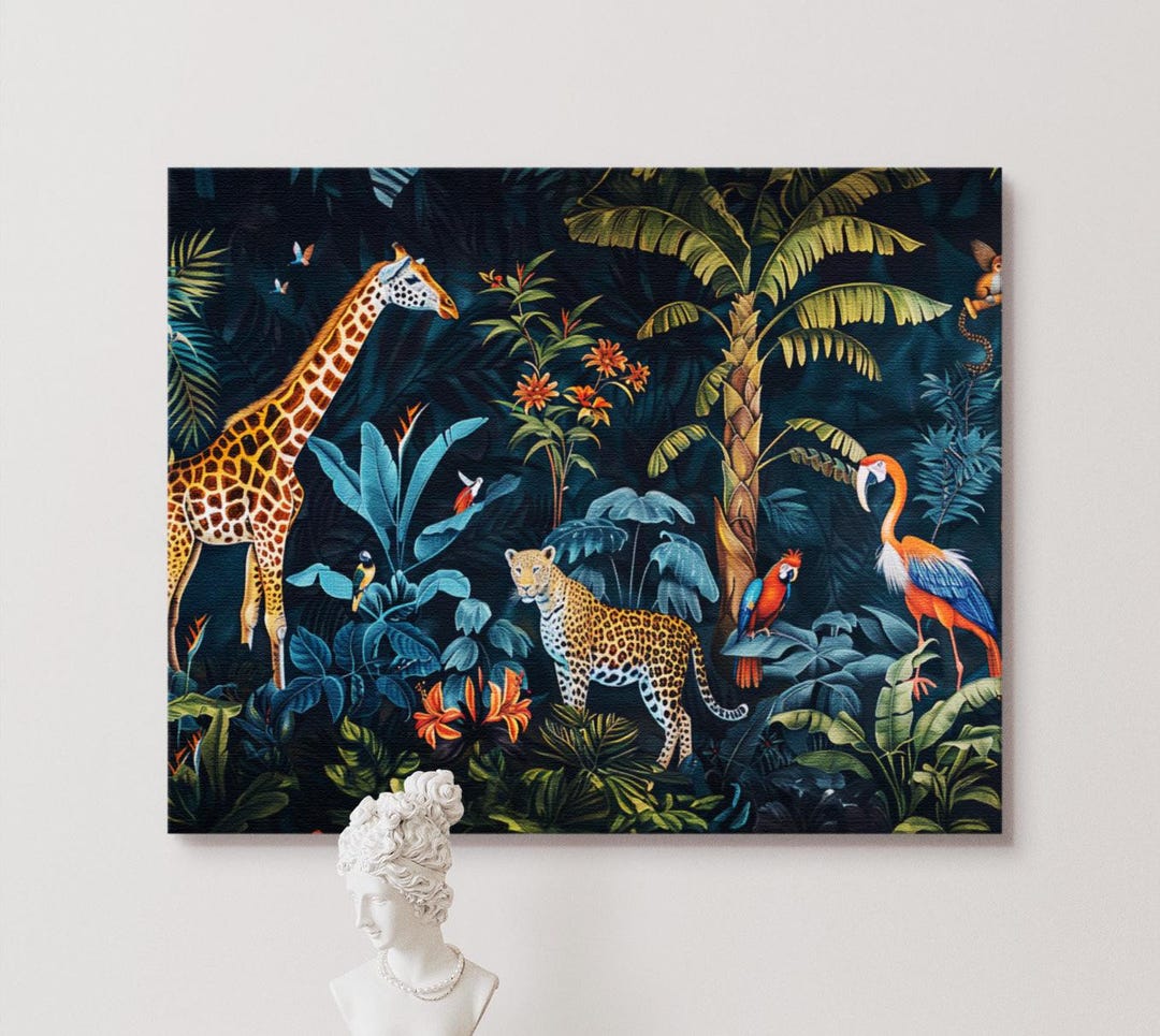 African Animals Jungle Wall Art Canvas Print Cheetah Giraffe Parrott ...