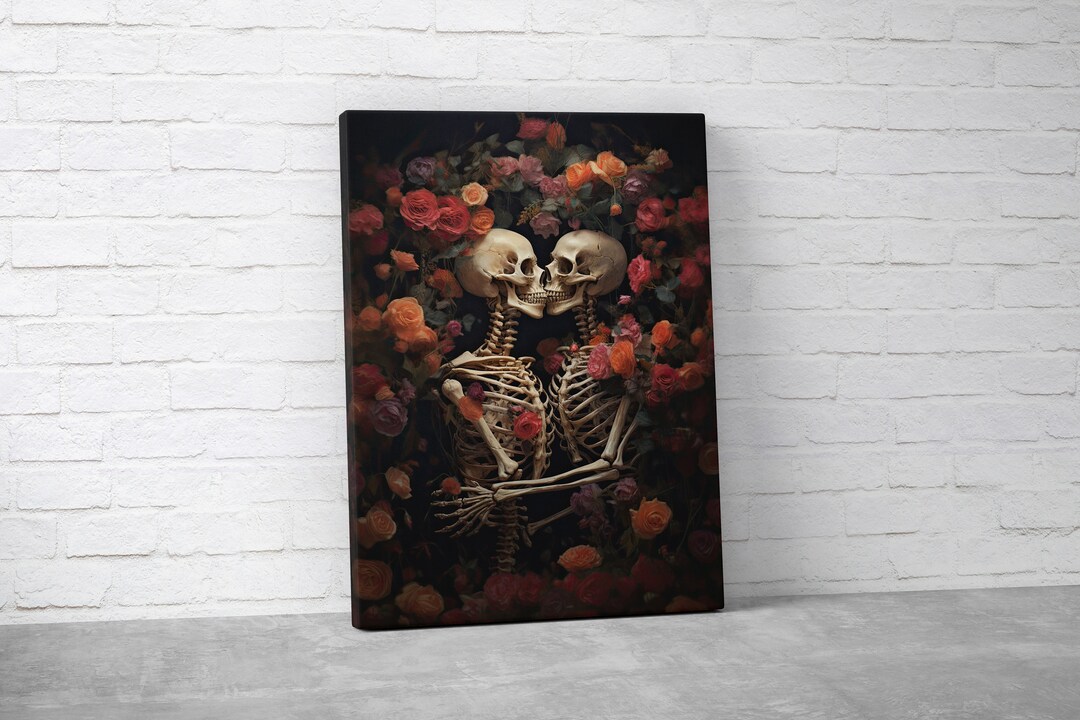 Embracing Skeletons Canvas Macabre Gothic Wall Art Haunted House ...