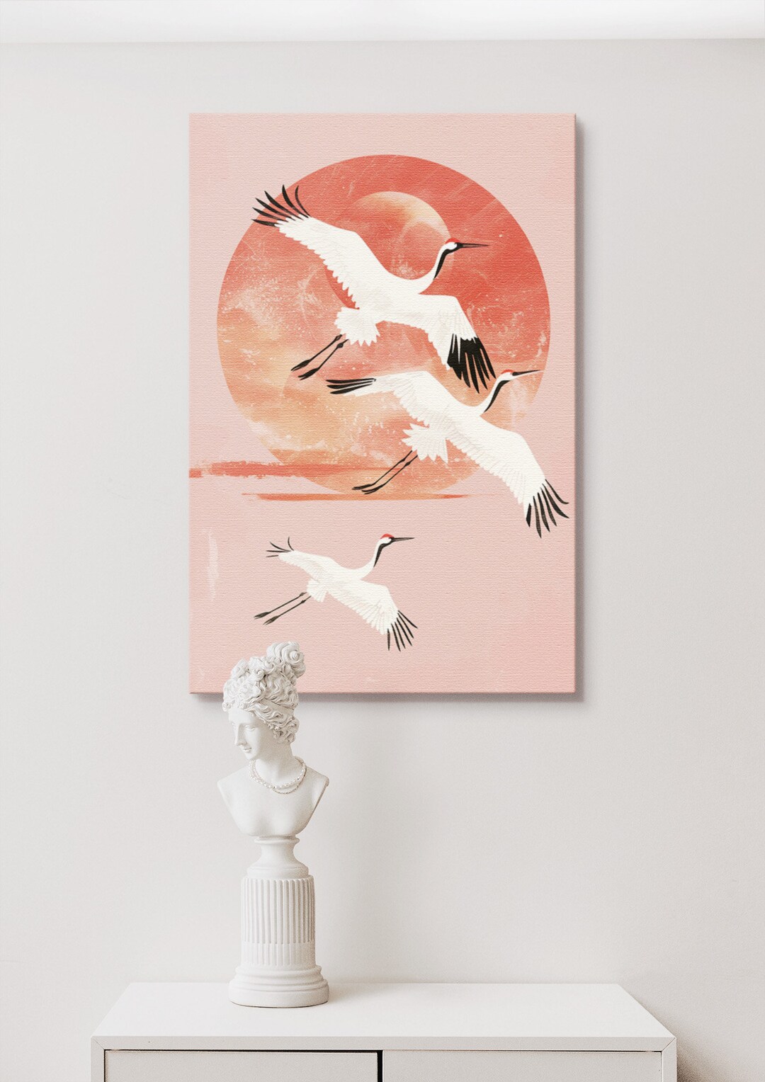 Japanese Cranes Pink Wall Art Cranes Canvas, Pink Japanese Print Decor ...