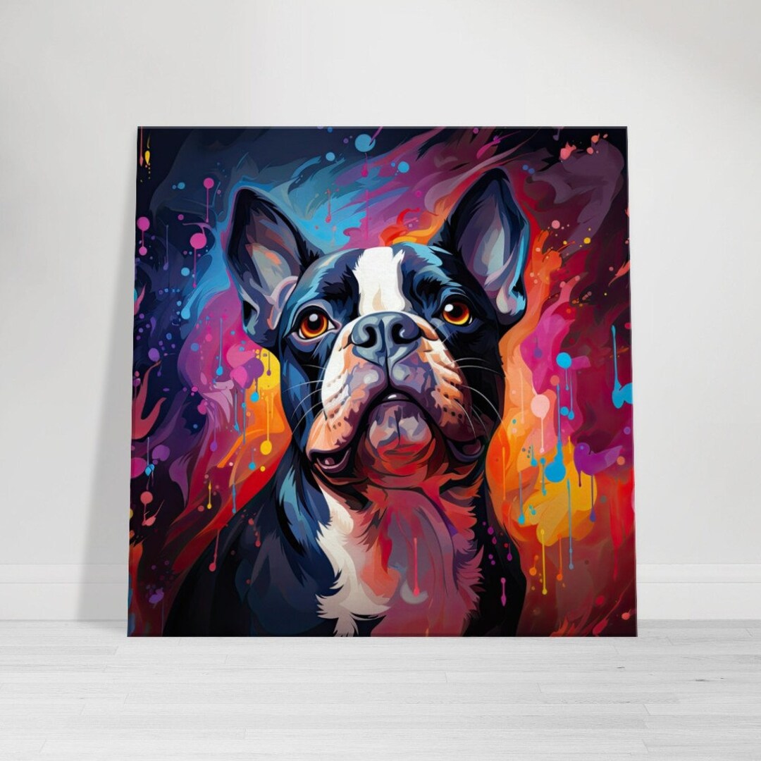 Colorful Boston Terrier Pop Art Wrapped Canvas: Modern Dog Wall Decor ...
