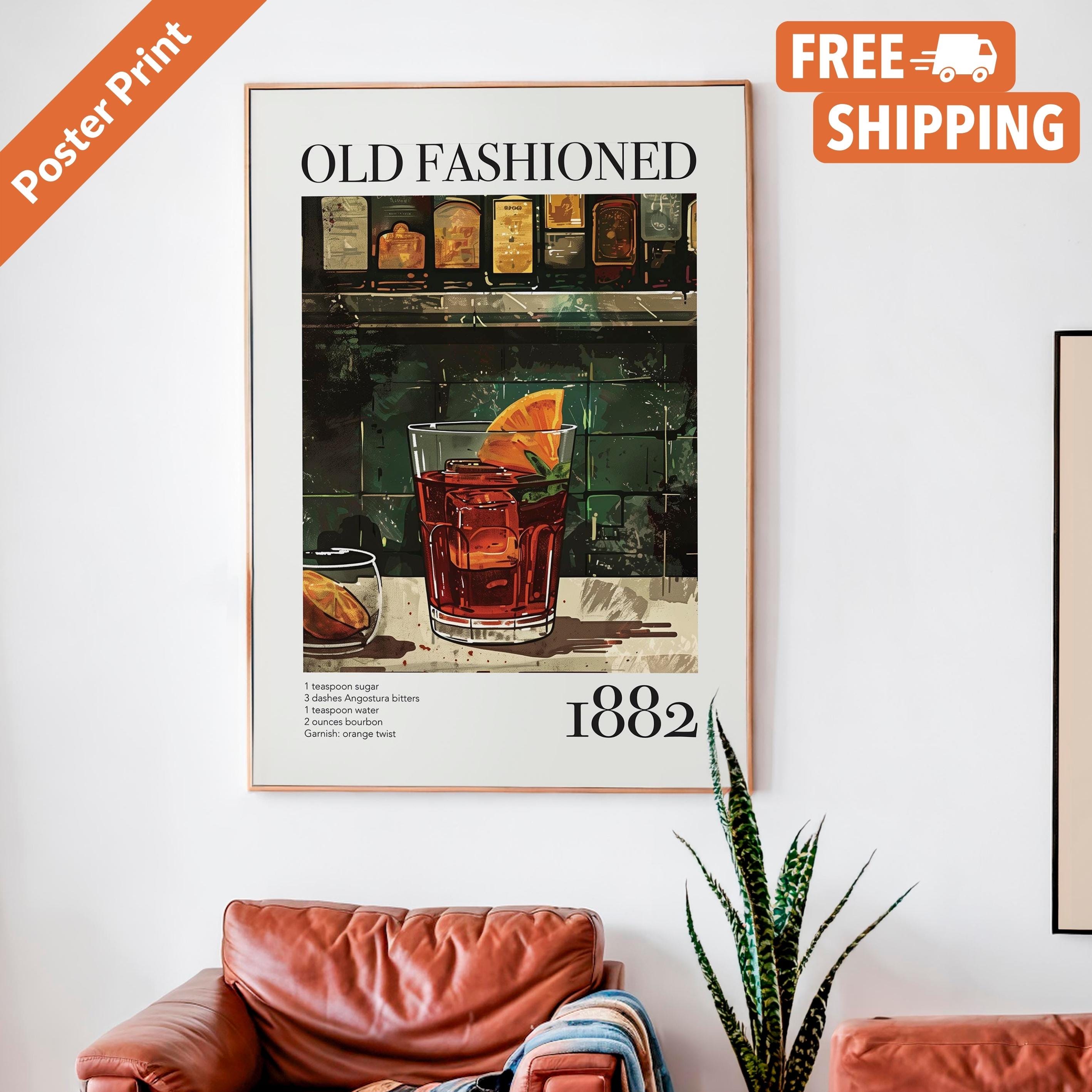 Old Fashioned Cocktail Recipe Print: Vintage Bar Cart Wall Art - Etsy