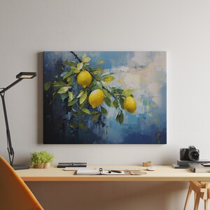 Acrylic Style Lemon Tree Branch Canvas, Lemon Blue Yellow Home Decor ...
