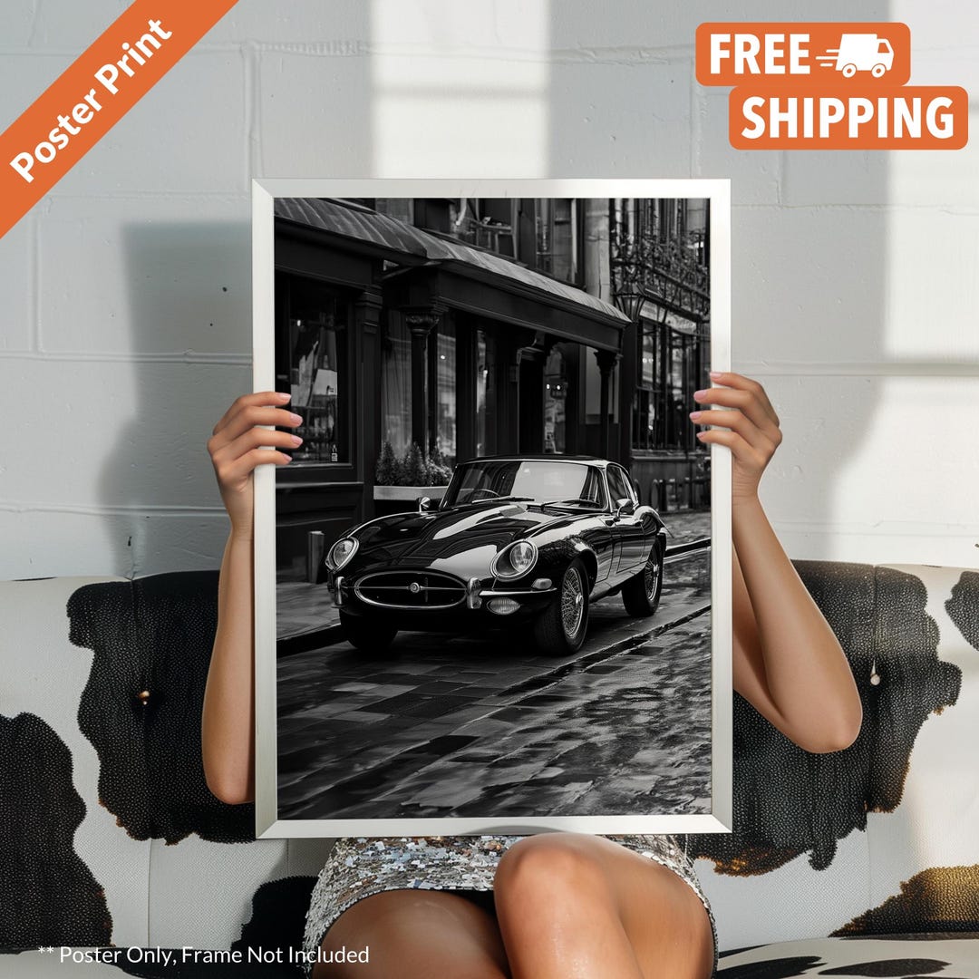 1961 Vintage E Type Jaguar Poster Black & White Car Posters Exotic Car ...