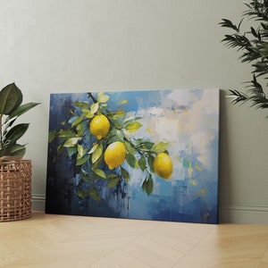 Acrylic Style Lemon Tree Branch Canvas, Lemon Blue Yellow Home Decor ...