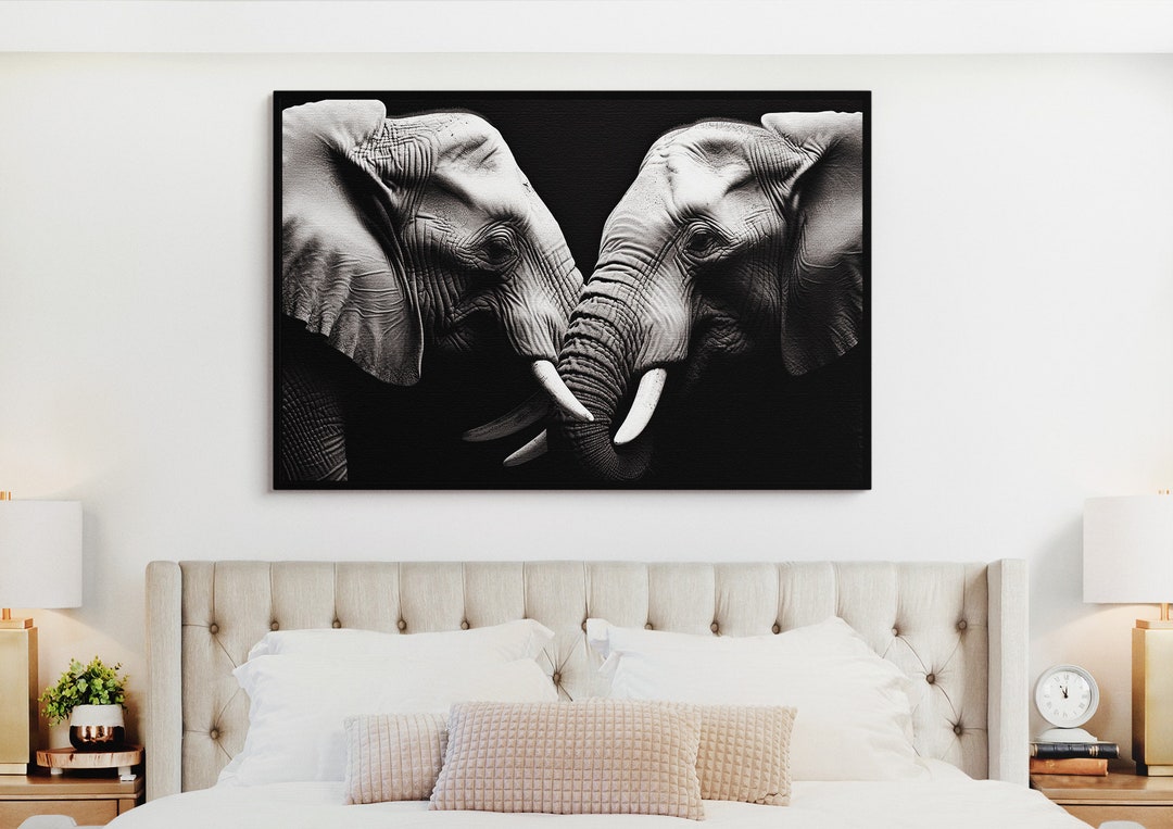 Elephants Embrace Framed Print Black & White Elephant Wall Art Safari ...