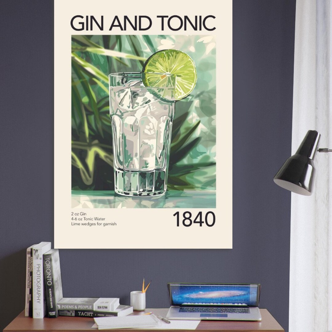 A Classic Gin & Tonic Cocktail Recipe Bar Poster Print, Gin and Tonic ...