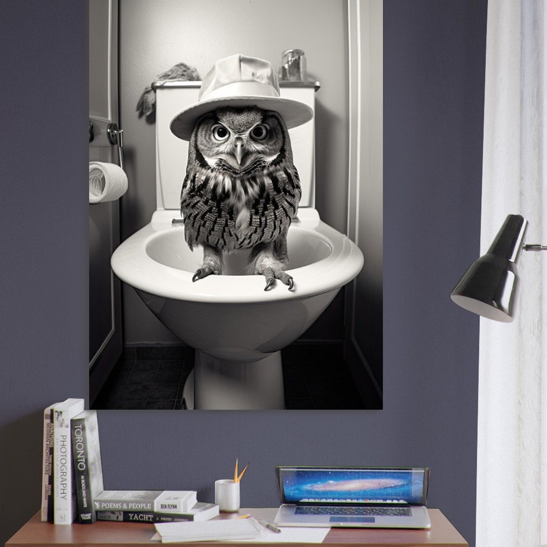 Owl on Toilet Poster Humorous Animal Wall Art Quirky Bird Wall Fun Home ...
