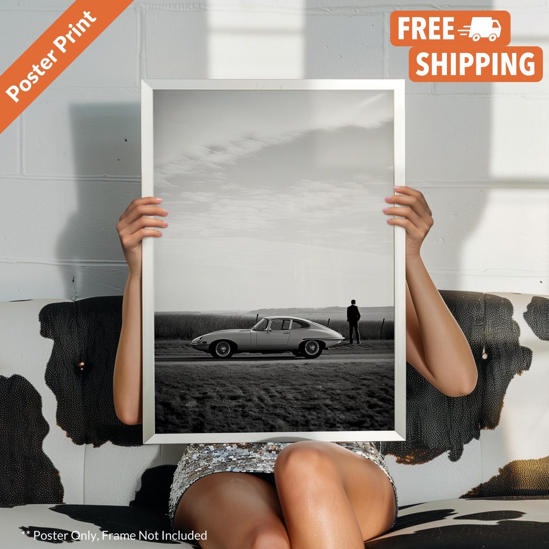 Vintage Jaguar E-type Black & White Car Poster Print Classic British ...