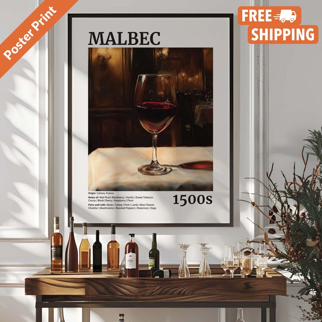 Vintage Malbec Wine Bar Alcohol Poster Print Red Wine Drink Wall Art ...
