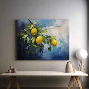 Acrylic Style Lemon Tree Branch Canvas, Lemon Blue Yellow Home Decor ...
